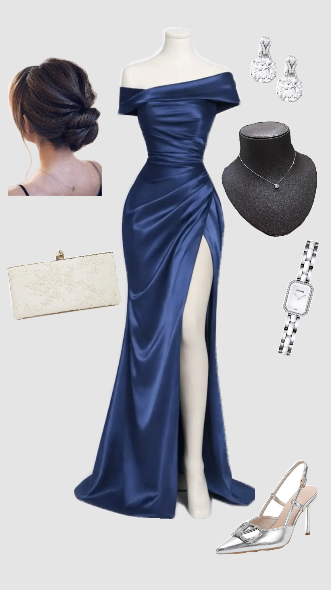 Simple Navy Blue Mermaid Off the Shoulder Satin Slit Prom Dress Party ...