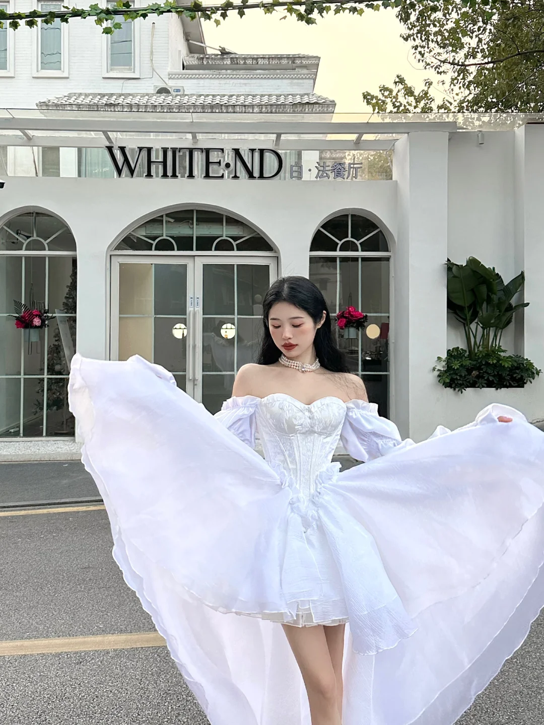 Princess White A Line Long Sleeve Chiffon Satin Long Sweep Party Dress ...