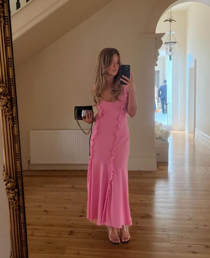 Cute Mermaid Straps Ruffle Pink Chiffon Prom Dress Graduation Prom Dre ...